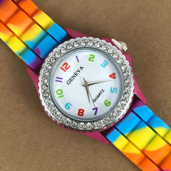 Geneva | Accessories | Rainbow Geneva Multi Color Silver Pink Watch ...